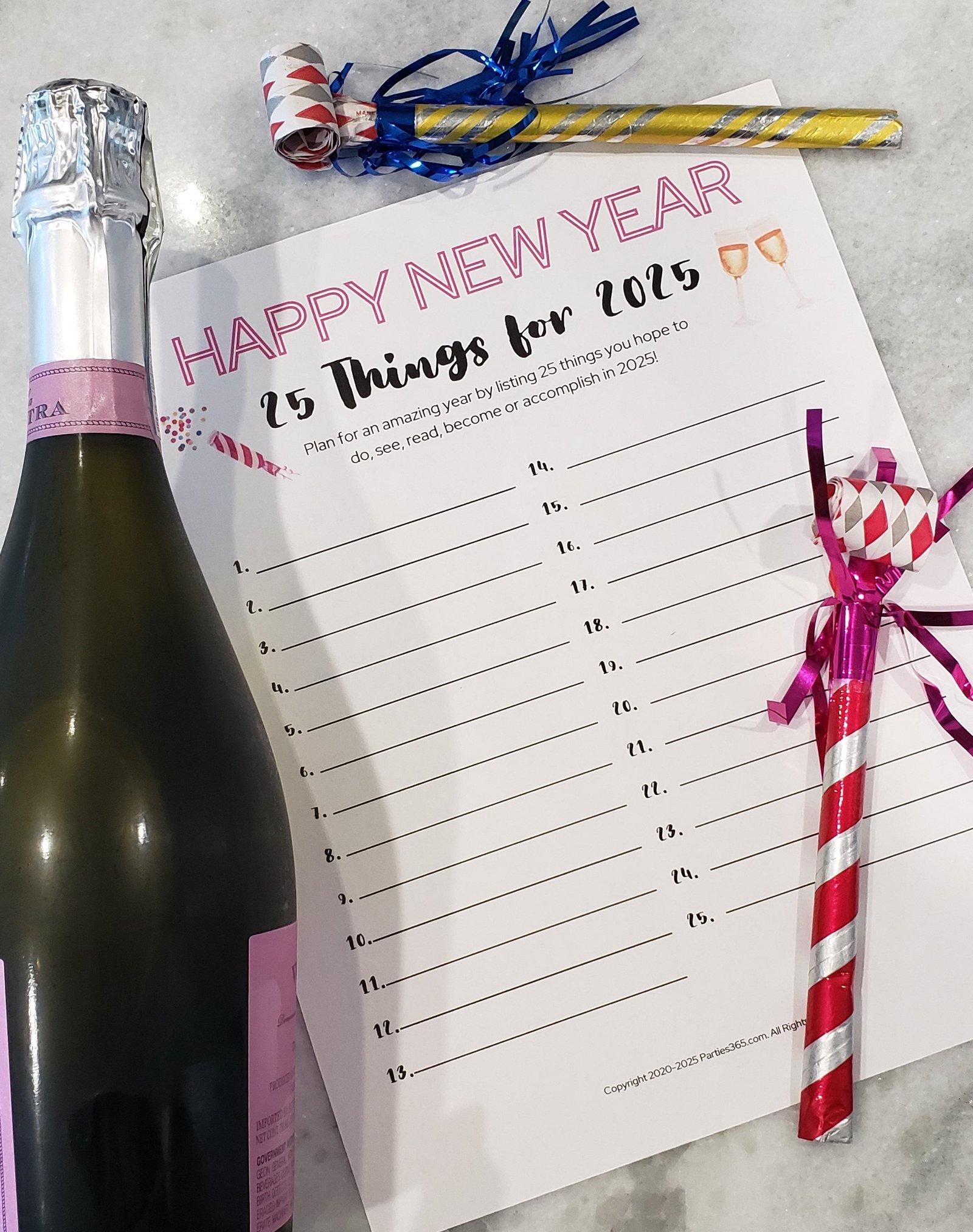 New Year's 25 Goals for 2025 Printable - Parties365